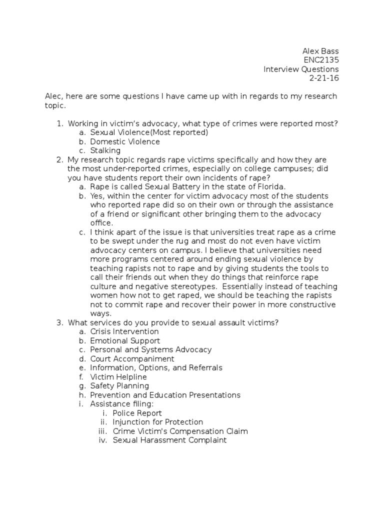 Victim Advocacy Interview Insights | PDF | Victimology | Sexual Violence