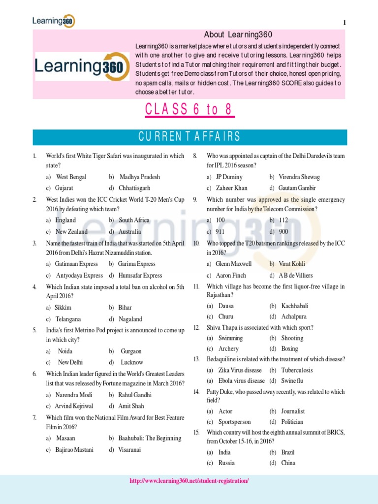 Current Affairs Concept Notes For Class 6 To 8. | PDF | Cricket | Ball ...