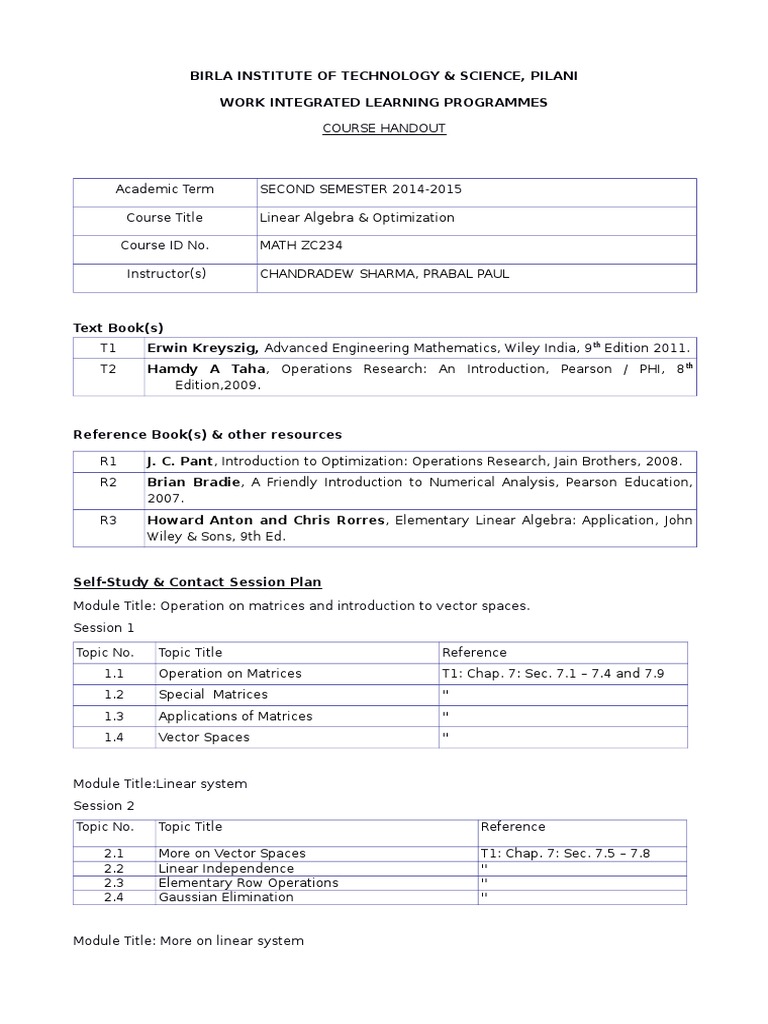 Mathzc234 Course Handout | PDF | Linear Algebra | Eigenvalues And Eigenvectors