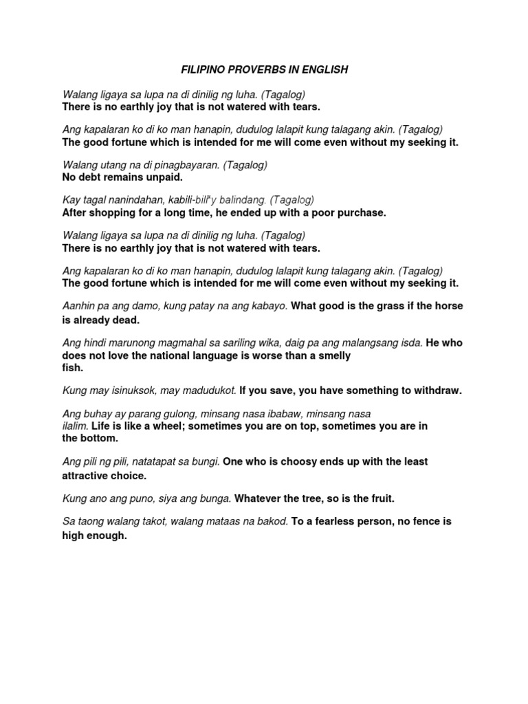 Filipino Proverbs Tagalod-English | PDF