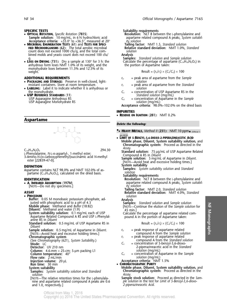 Aspartame Usp 39 | PDF | Titration | Chemistry