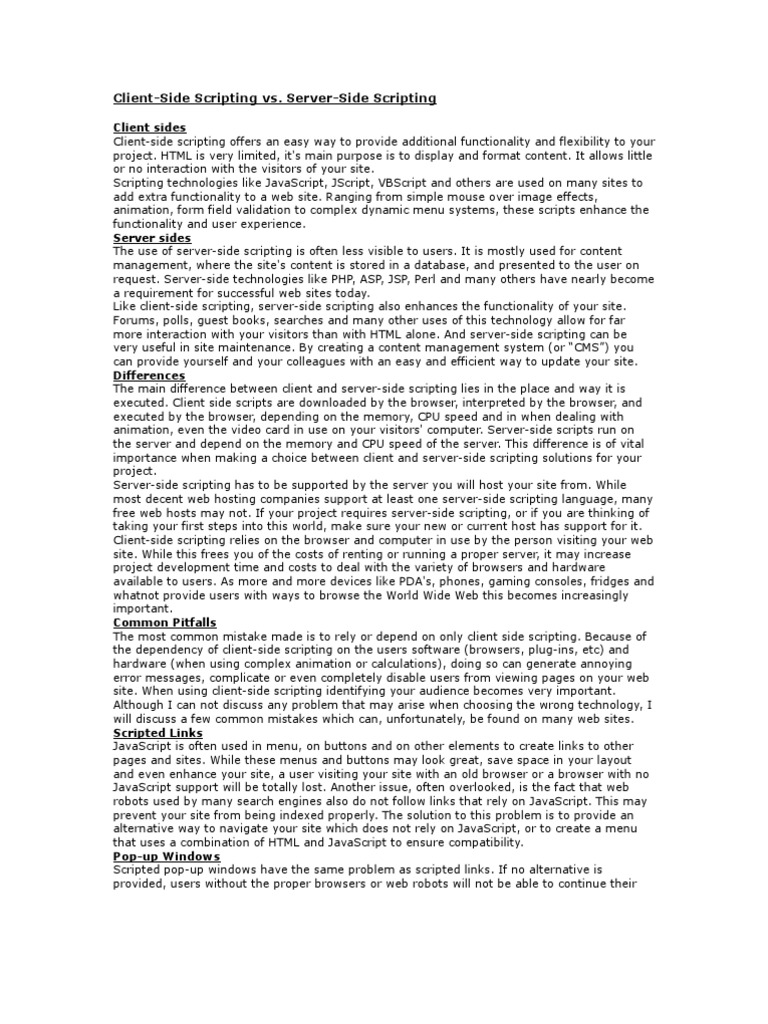 Client-Side Vs Server-Side Scripting - 5 | PDF | Dynamic Web Page ...