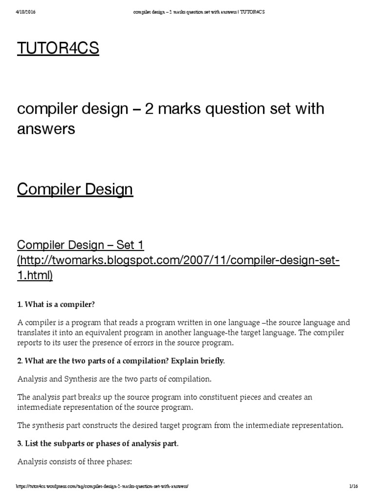 Compiler Design - 2 Marks Question Set With Answers - TUTOR4CS PDF | PDF | Parsing | Compiler
