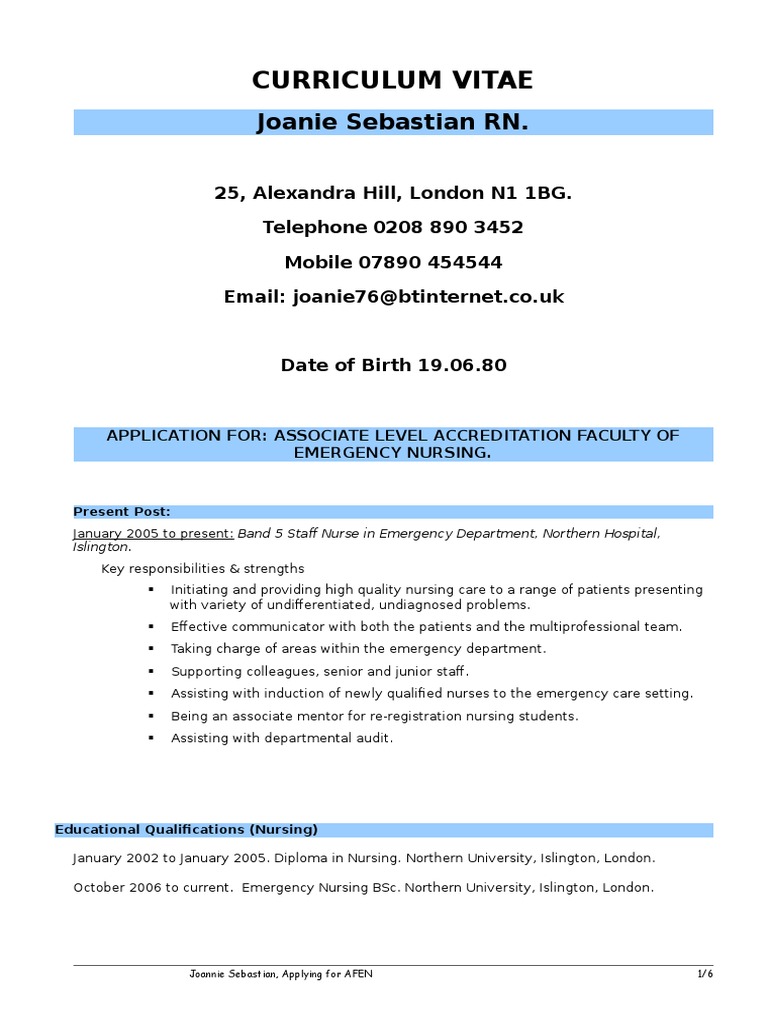 Associate Extended CV Example | PDF | Emergency Department | Nursing