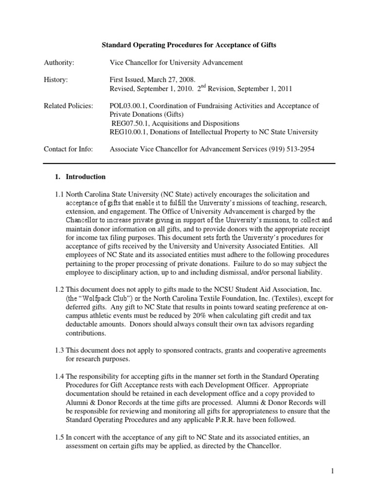 Example Standard Operating Procedures For Gift Giving | PDF | Trust Law ...