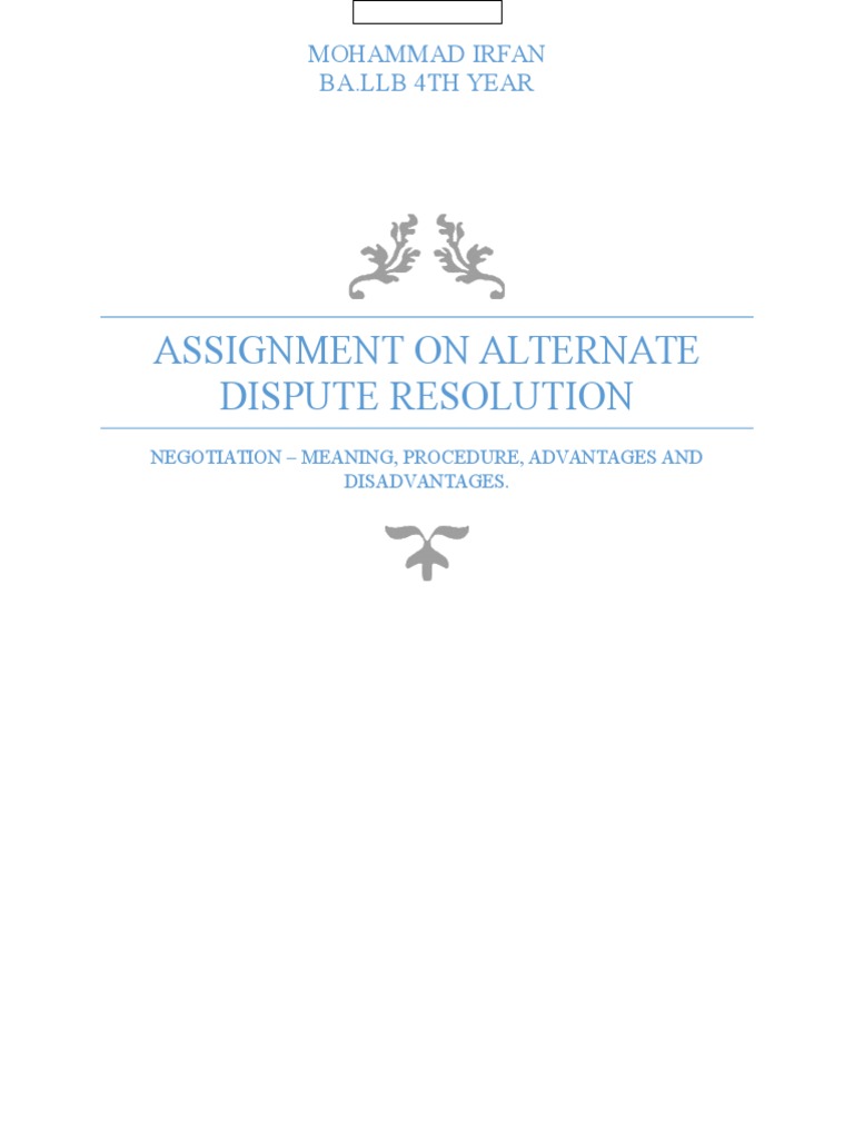 Assignment On ADR | PDF | Negotiation | Alternative Dispute Resolution