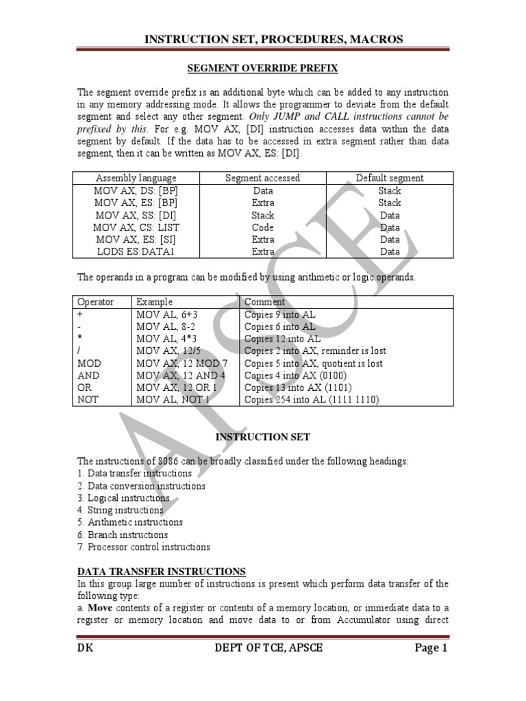 Instruction Set | PDF | Instruction Set | Assembly Language
