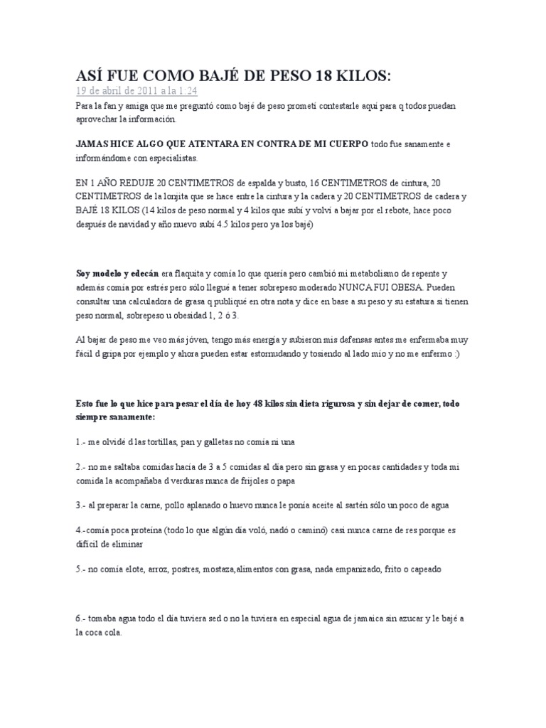 Así Fue Como Bajé de Peso 18 Kilos | PDF | Obesidad | Panes