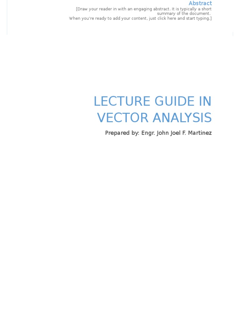 Lecture Guide In Vector Analysis Pdf Euclidean Vector Cartesian Coordinate System