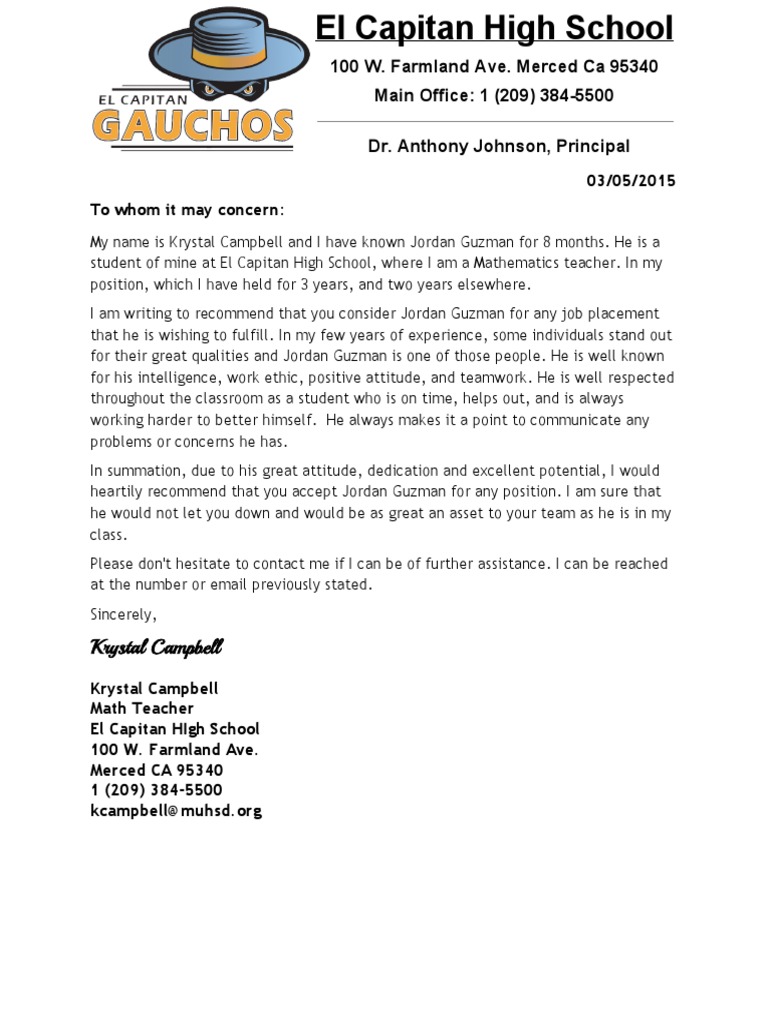 Guzmanjordan Letterofrec | PDF