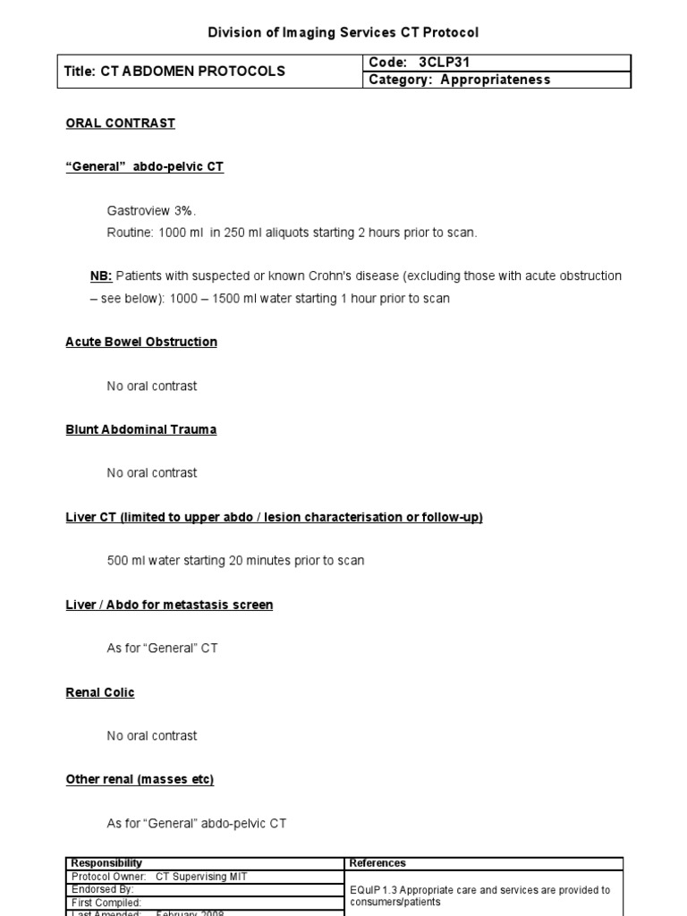 CT Abdomen Protocols | PDF | Ct Scan | Medical Imaging