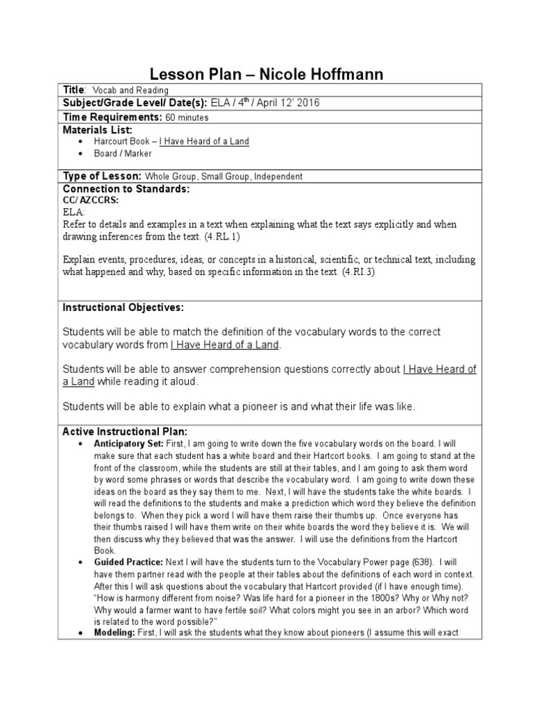 I Have Heard of A Land Lesson Plan | PDF | Reading Comprehension ...