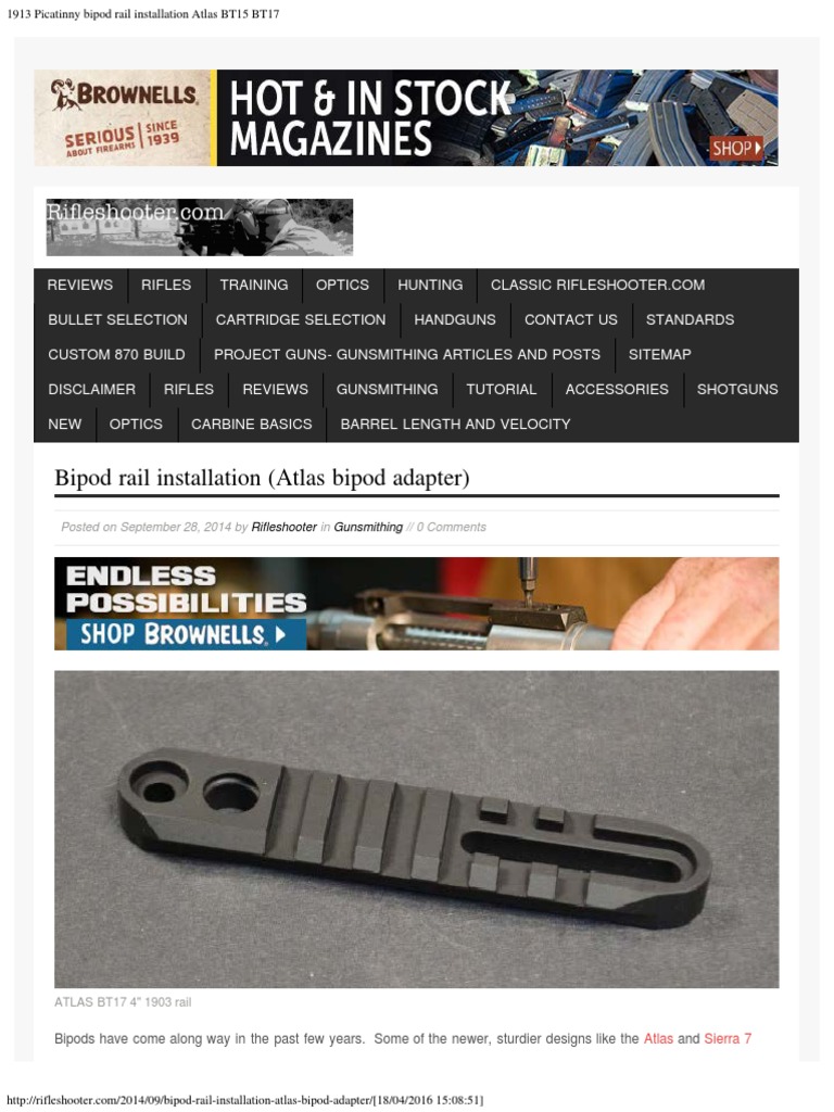 1913 Picatinny Bipod Rail Installation Atlas BT15 BT17 PDF | PDF | Rifle | Shotgun