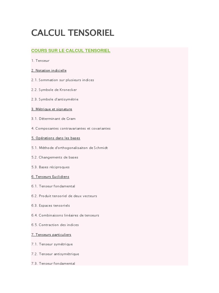CALCUL TENSORIEL | Tenseur | Relativité générale