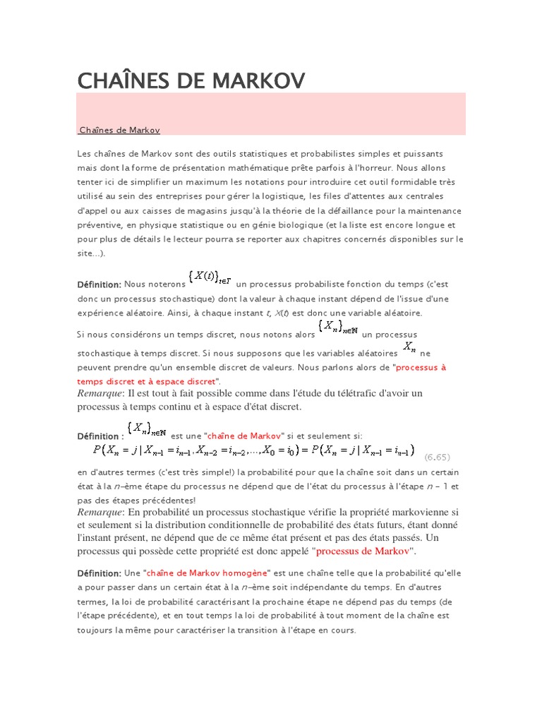Chaînes de Markov | PDF | Chaîne de Markov | Probabilité