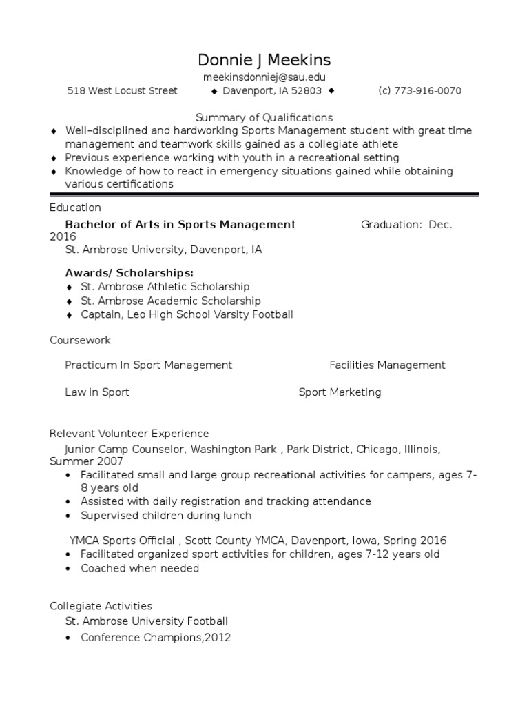 Sports Management Student Profile | PDF