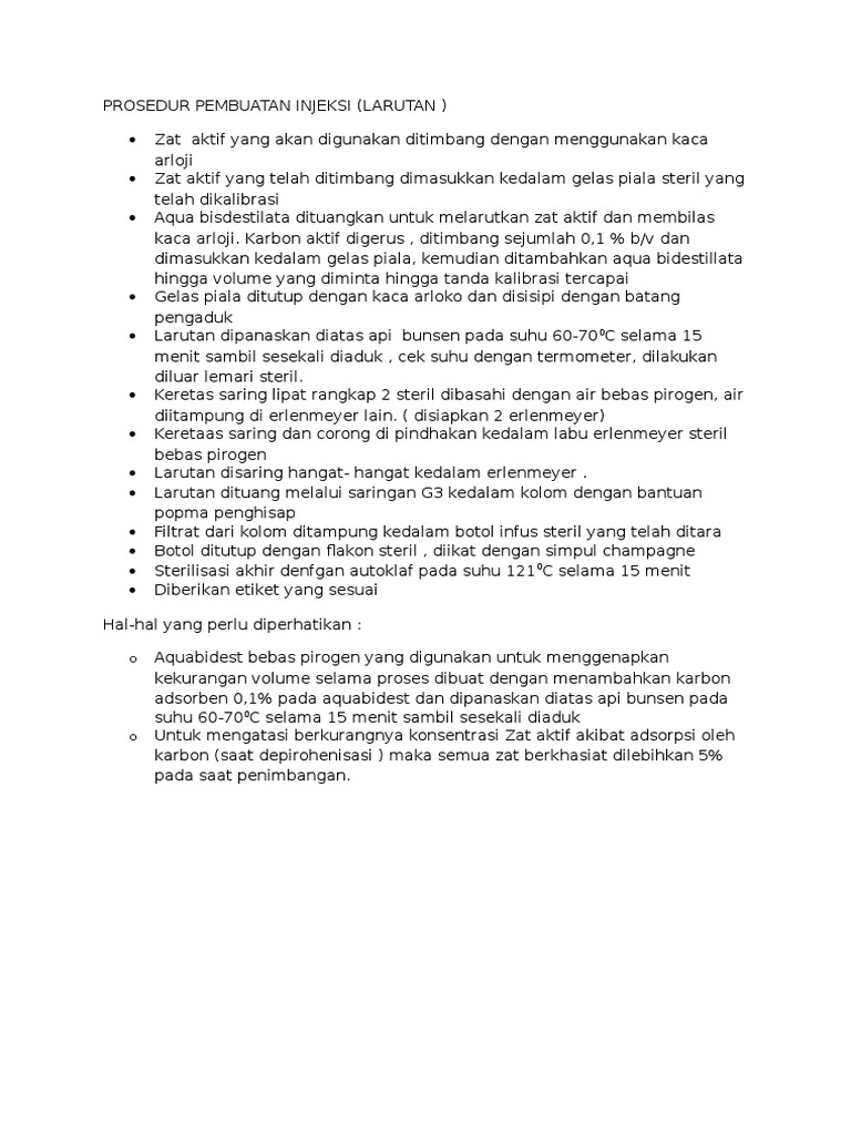 Prosedur Pembuatan Injeksi | PDF