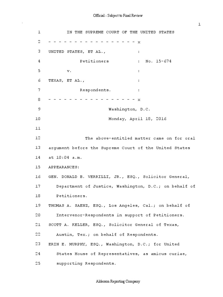 U.S. v. Texas Transcript | PDF | Federal Preemption | John Roberts