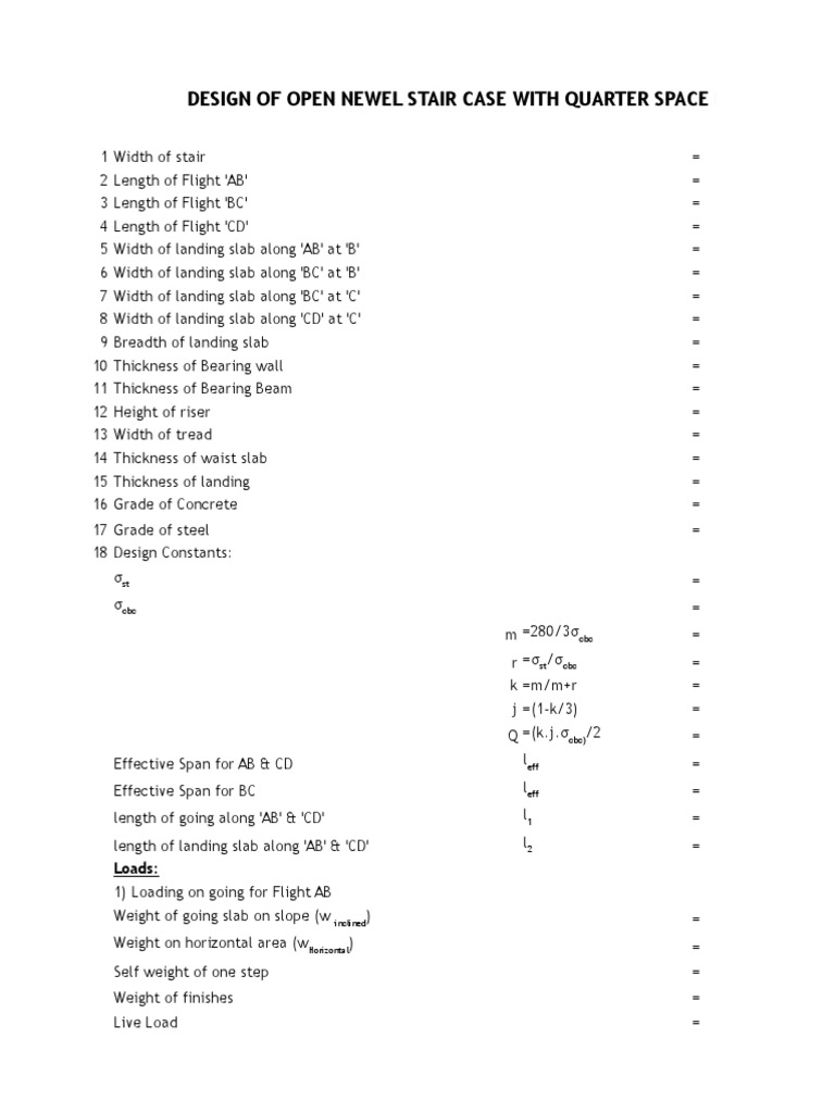 Design of an Open Newel Stair Case with Quarter Space Landings ...