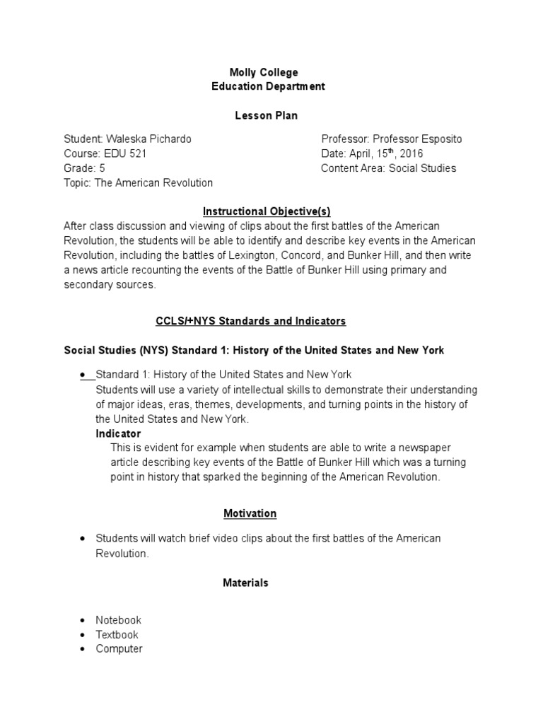 5th Grade American Revolution Unit Plan | PDF | American Revolution ...