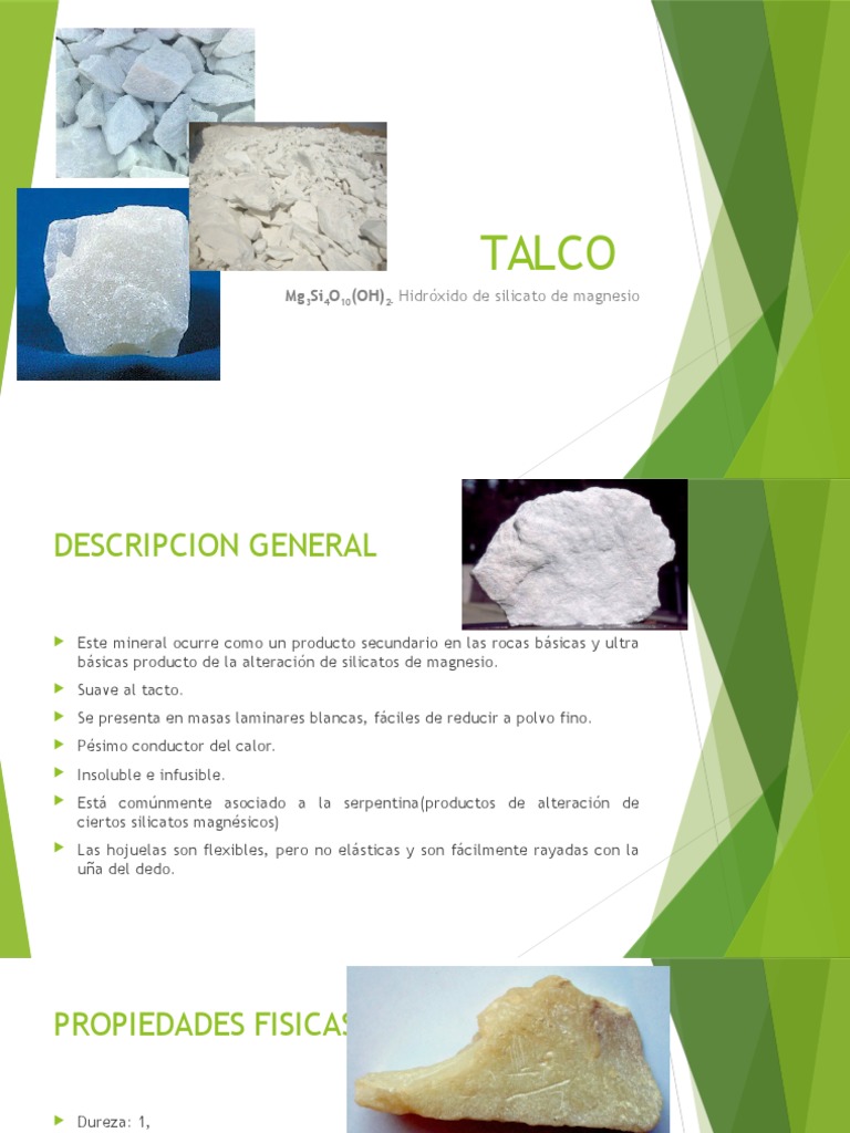 Características y Usos del Talco Mineral | PDF | Minerales | Sólidos ...