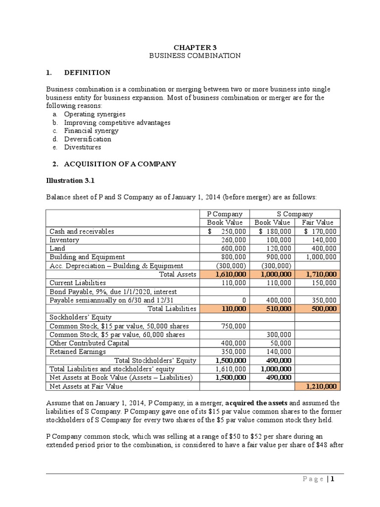 Chapter 3 Business Combination | PDF | Book Value | Mergers And ...