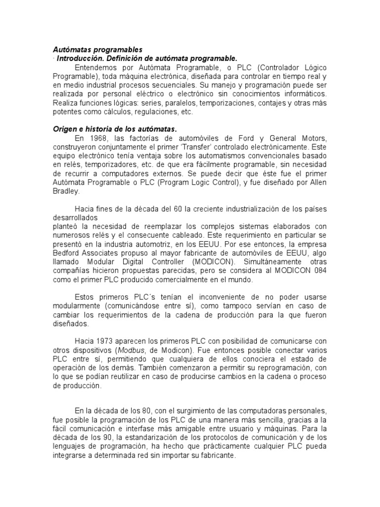 Autómatas Programables | PDF | Controlador lógico programable | Memoria ...