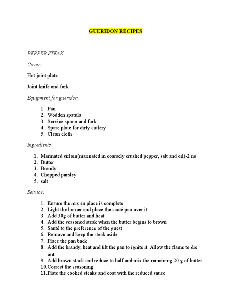 Gueridon Recipes | PDF | Spoon | Pancake