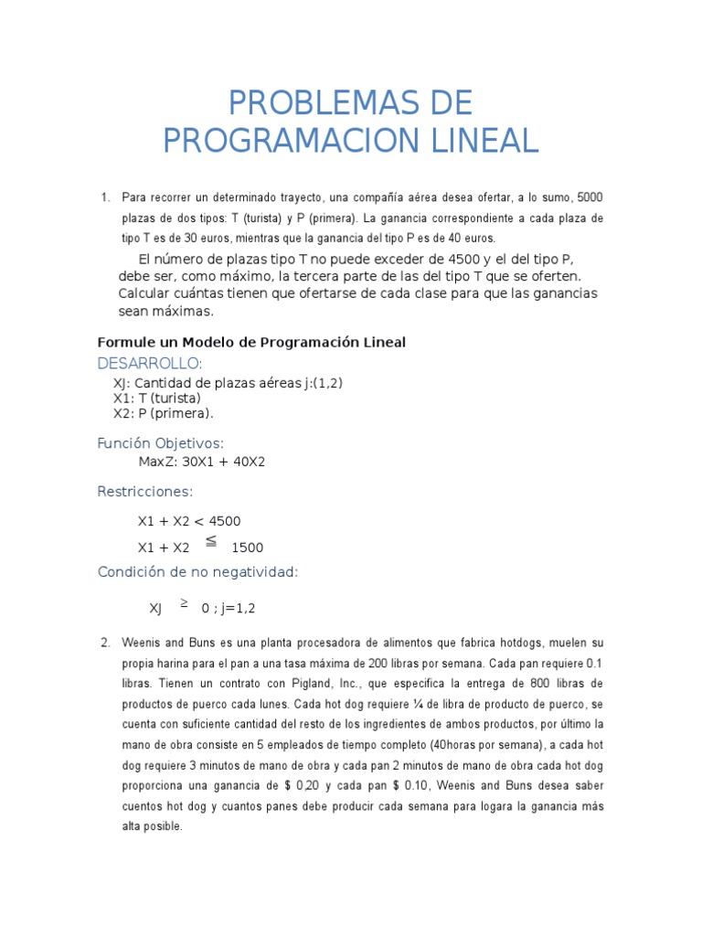 Problemas de Programacion Lineal | PDF | Panes | Nutrición