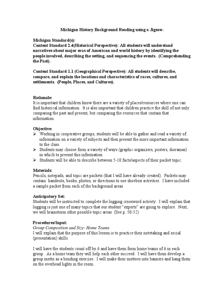 Michigan History Jigsaw Activity Guide | PDF | Expert | Educational ...