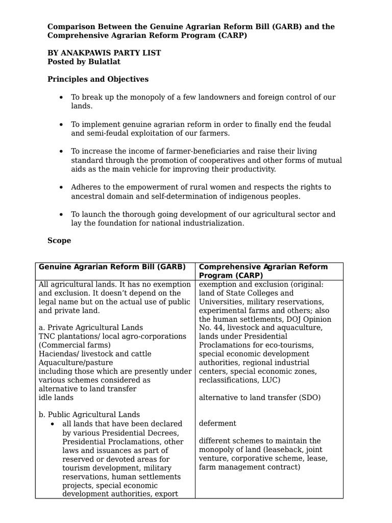 GARB vs CARP: Agrarian Reform Comparison | PDF | Agriculture | Agriculture