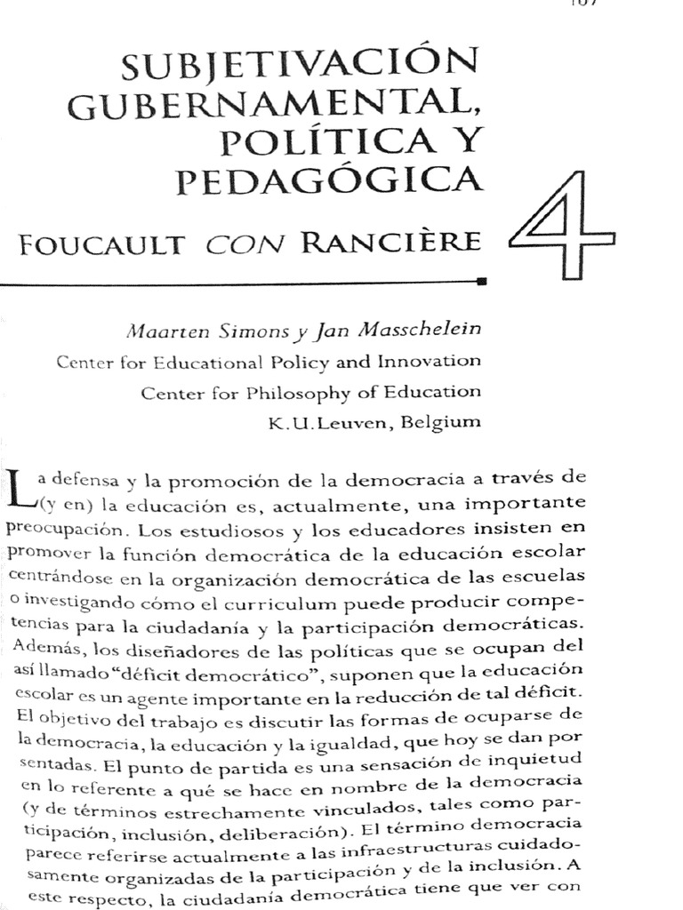 Masschelein, Jan y Maarten Simons - Subjetivación Gubernamental ...
