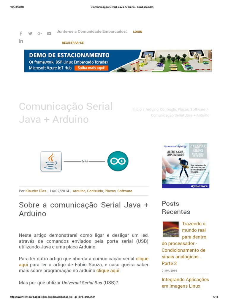 Comunicação Serial Java Arduino - WWW - Embarcados | PDF | Arduino | USB