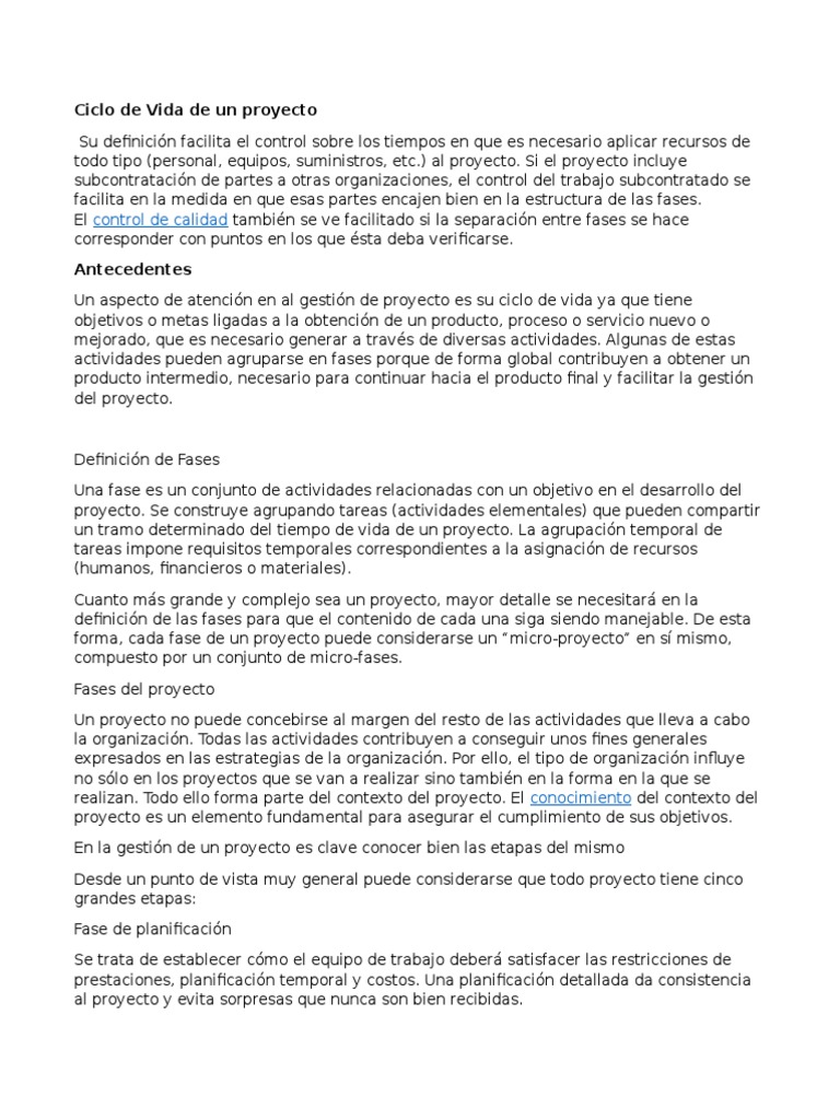 Ciclo De Vida De Un Proyecto Descargar Gratis Pdf Proceso De