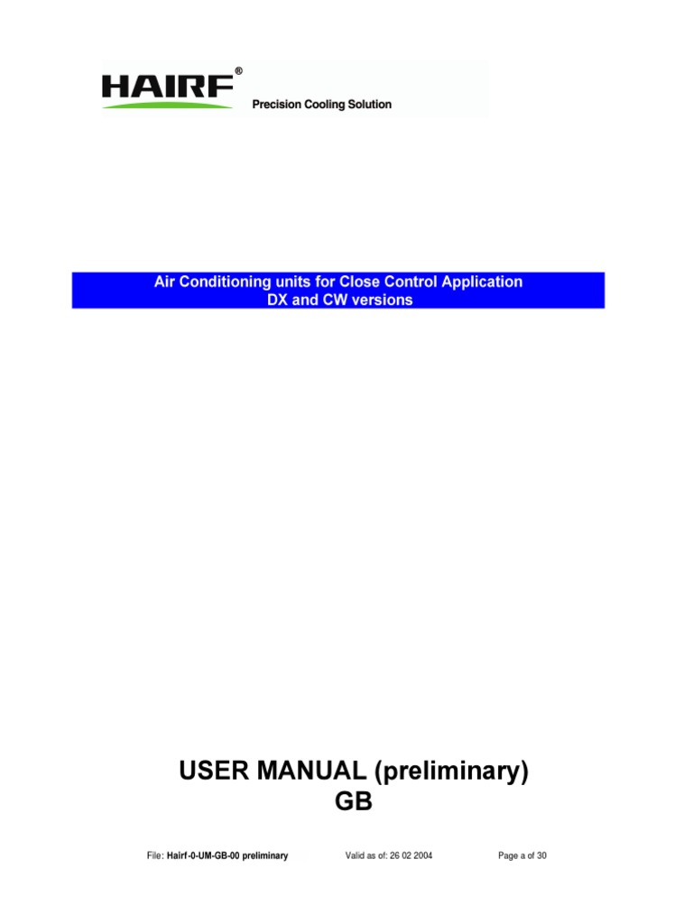 User Manual of Hairf Precision Air Conditioner | PDF | Refrigeration ...