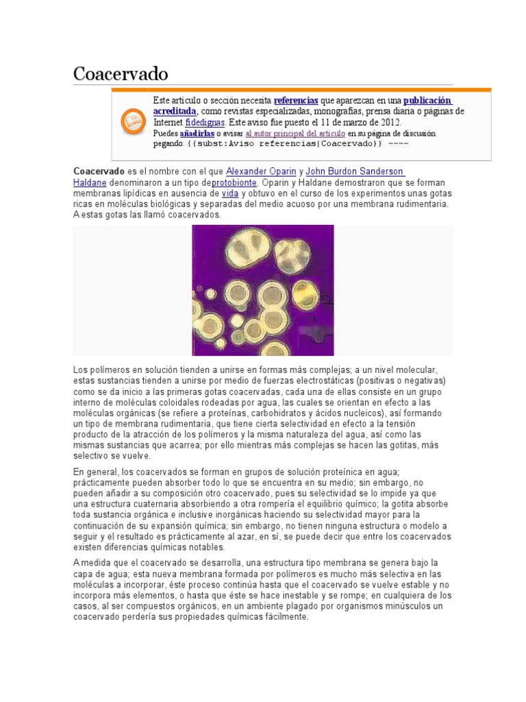 Coacervado | PDF | Química | Ciencias fisicas