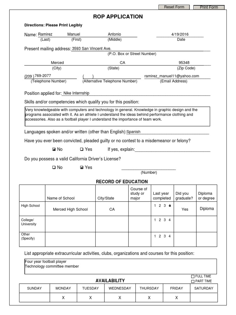 Nike Internship Application Form | PDF | Business | Labour