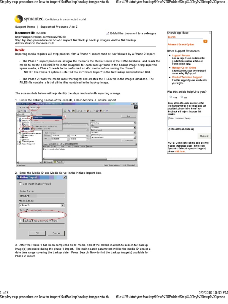 Netbackup - Step by Step Procedure On How To Import From GUI | PDF | Backup | Command Line Interface