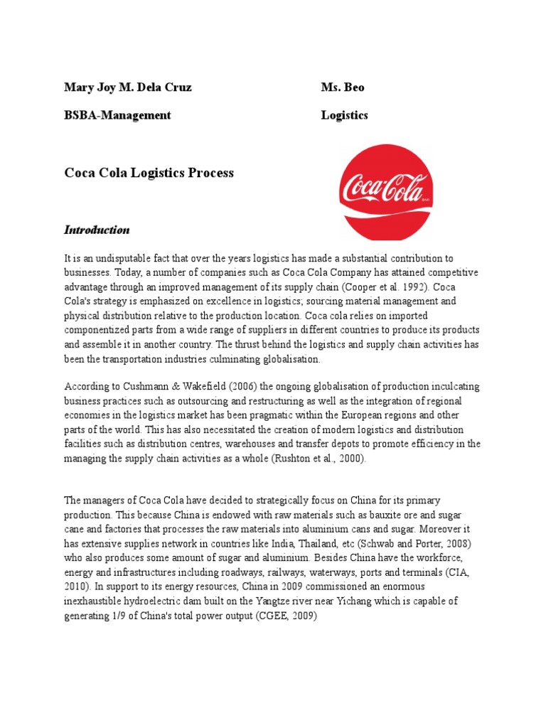Coca Cola Logistics and Distribution Strategy | PDF | Port | Logistics