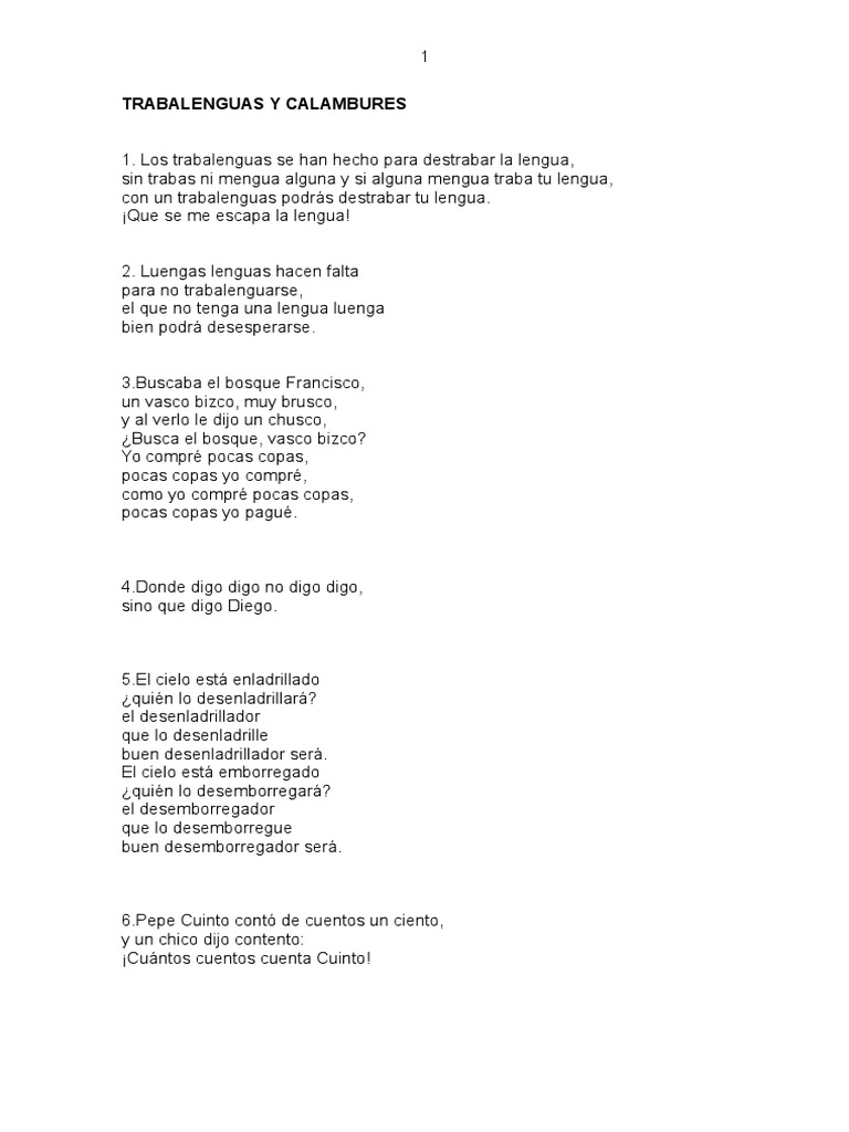 Ejemplos de Calambur y Trabalenguas | PDF | Naturaleza