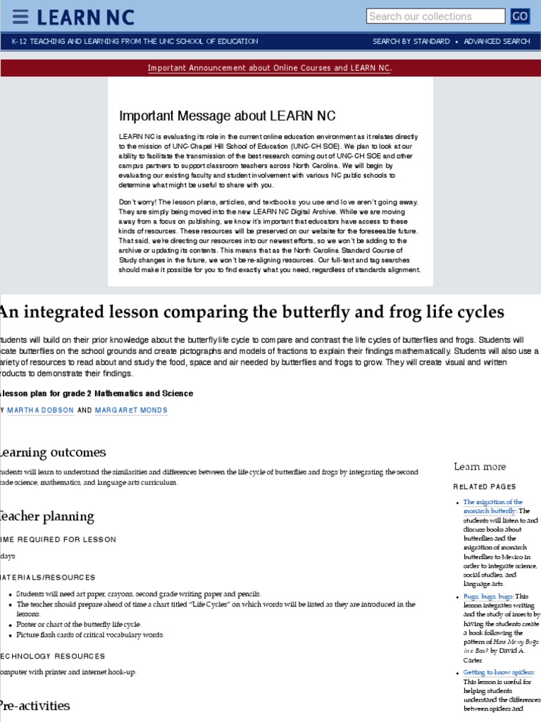 An Integrated Lesson Comparing The Butterfly and Frog Life Cycles | PDF ...