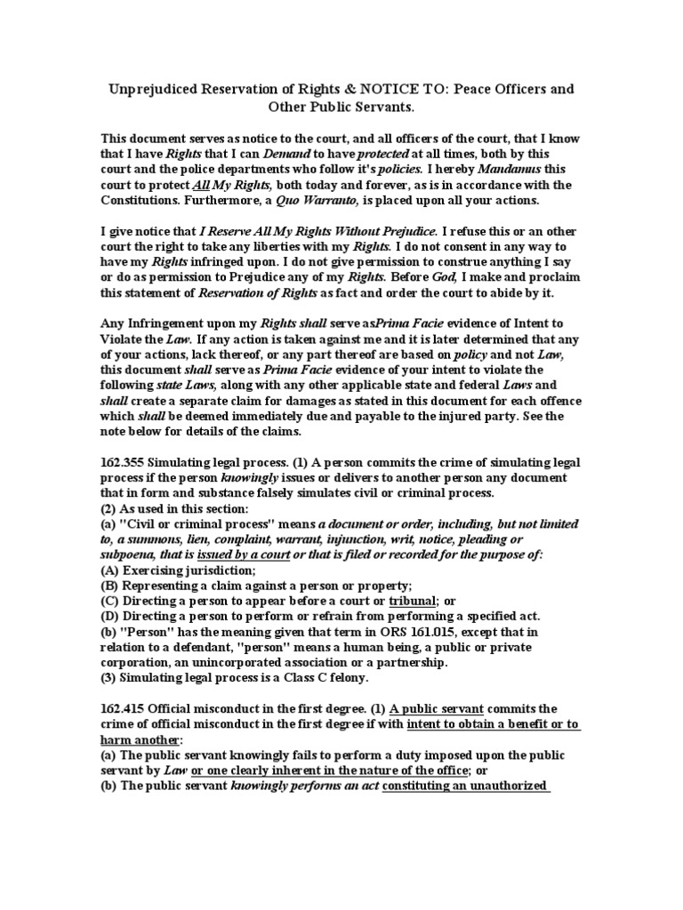 Reservation of Rights Notice for Public Servants | PDF | Crime ...
