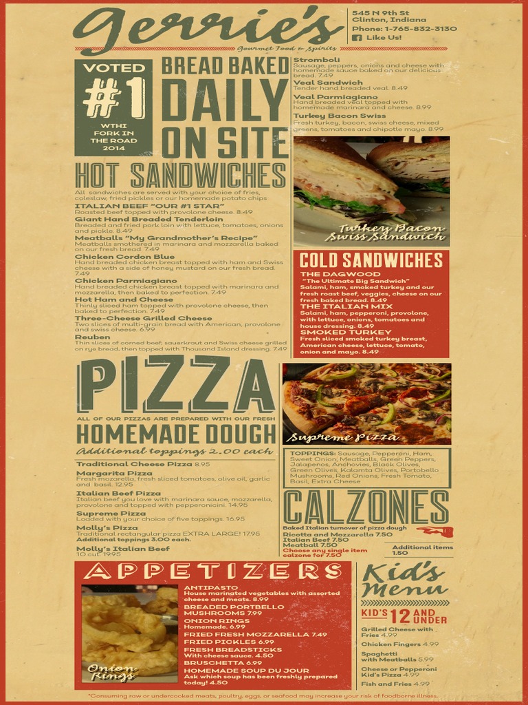 Gerries Menu Vertical | PDF | Pizza | Coleslaw