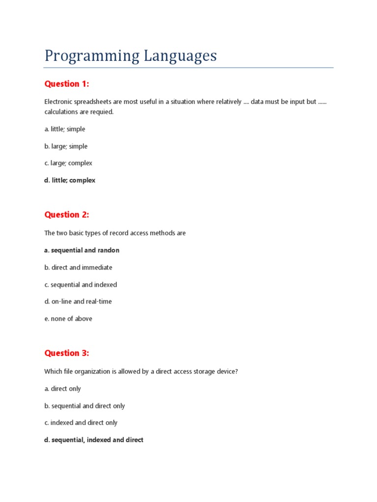 Programming Languages Mcqs Computer Programming Software Engineering 