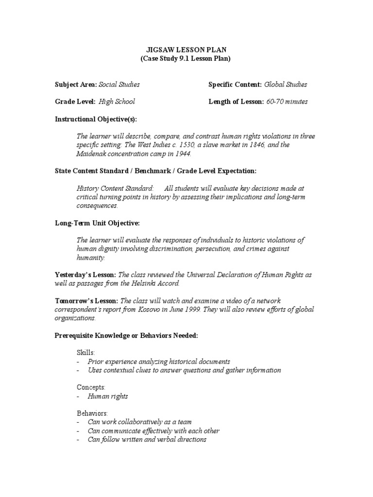 Jigsaw 1 | PDF | Educational Assessment | Lesson Plan