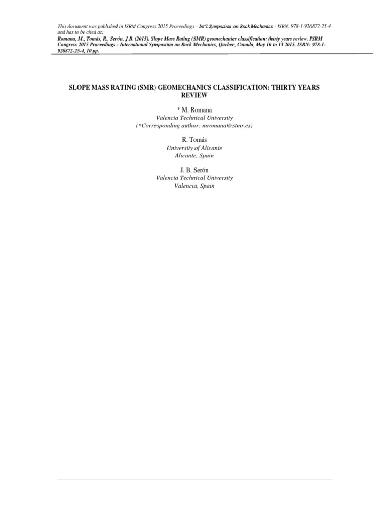 SMR Geomechanics Classification Review | PDF | Teaching Mathematics | Science