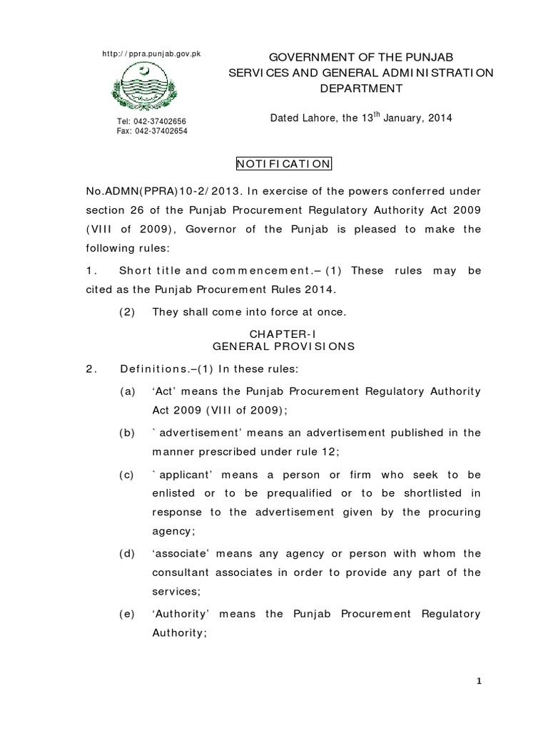 PPRA Rules 2014 (Ammended Upto 06.01.2016) | Procurement | Request For ...