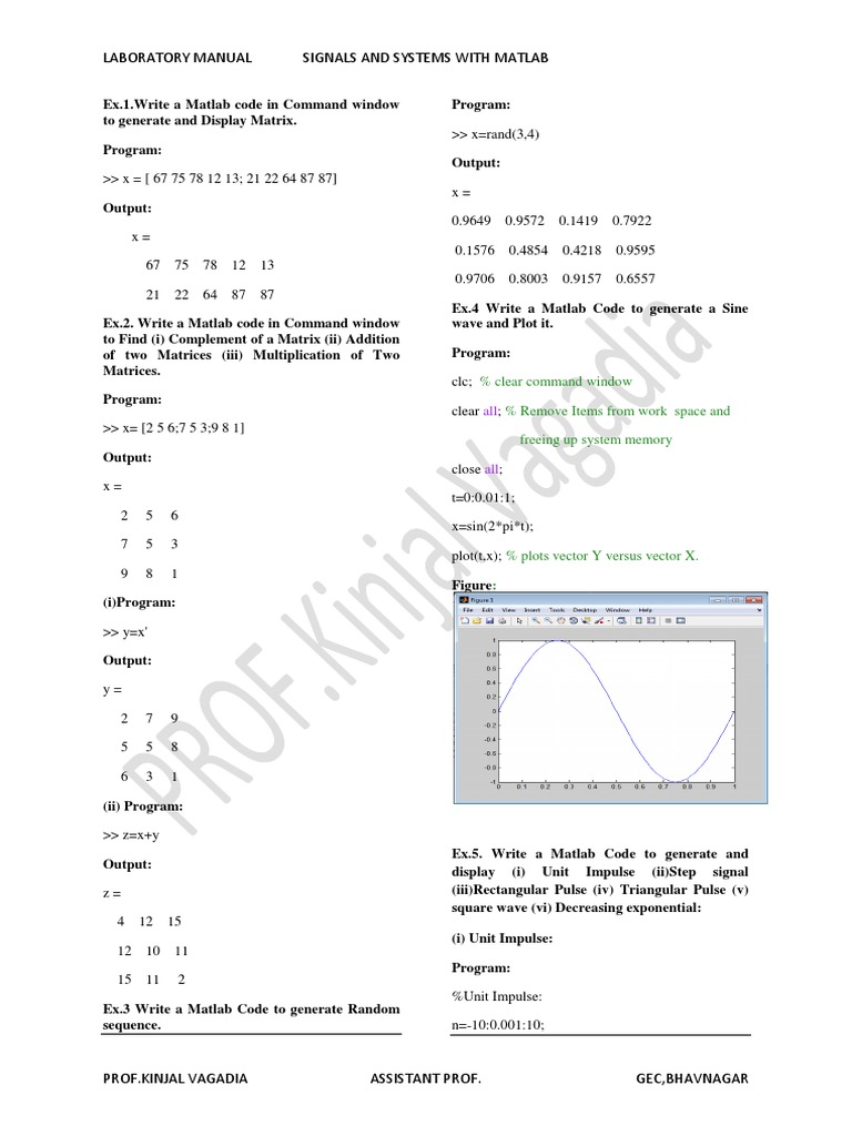 MATLAB Signals and Systems Manual | PDF | Fourier Transform ...