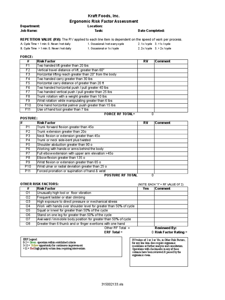Ergonomic Risk Factor Template | PDF