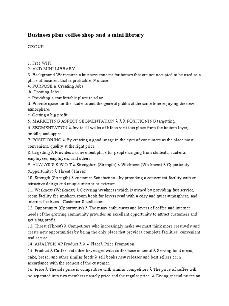 Bisnis Plan Coffee Shop Dan Mini Library | PDF | Retail | Business